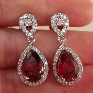 Jewelry | 18k White Gold Filled Flower Ruby Red Diamond Zircon Drop ...